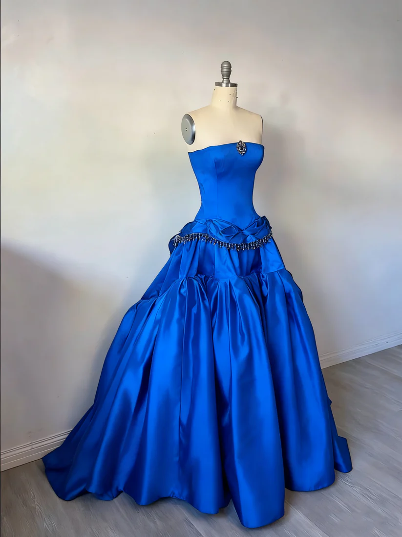 Vintage Ball Gown Strapless Burgundy Sleeveless Satin 90s Classy Prom ...